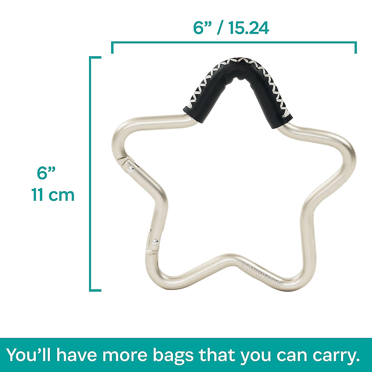Buggy Star Hook by BUGGYGEAR Silver/Black Leather - The Perfect Way to Carry Your Baby Diaper Bag - Use The Hook on Your Stroller Handle Bars and Let The Hooks Do The Work. Buggy Gear