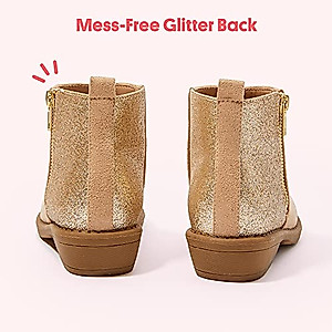 FabKids Girls Boots Glitter Ankle Short Booties Side Zipper Riding Boot Low Heels Dress Boot Shoes For Little Kid Size 13