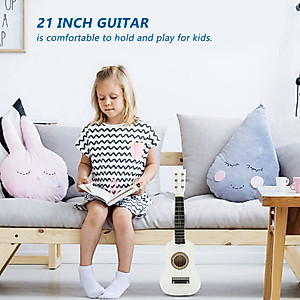 21 Inch Guitar Small Acoustic Guitar for Beginners 6- String Wooden Guitar White