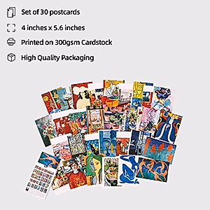 Henri Matisse Art Postcards, Famous Painting Abstract Art Post Cards Bulk Pack(30 Pack), Vintage Aesthetic Photo Collage Kit, Postcards Poster for School Students Teacher Thank You Note Cards