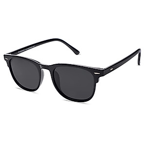 SOJOS Retro Vintage Square Polarized Sunglasses for Women Men UV Protection Lens TR90 Frame Sunglasses SJ2112 with Black Frame/Grey Lens