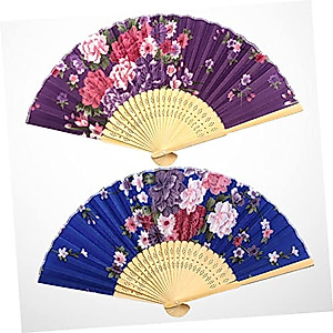 MUSISALY 2pcs Silk Folding Chinese Silk Fans Hand Folding Fans Chinese Hand Fan chinese fan Chinese Folding Fans Japanese Hand Fan collapsible fan hand fans bamboo ancient fan men and women