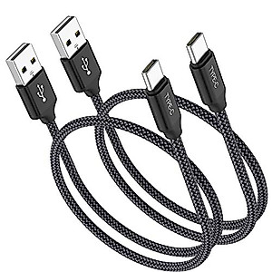 Short USB Type C Cable,OneKer(1ft 2-Pack) Portable USB-C Charger Nylon Braided Fast Charging Cord Compatible Samsung Galaxy S10 S9 S8 Plus Note 9 8,LG G5 G6 V20 30,Google Pixel 2 XL,Power Bank (Black)