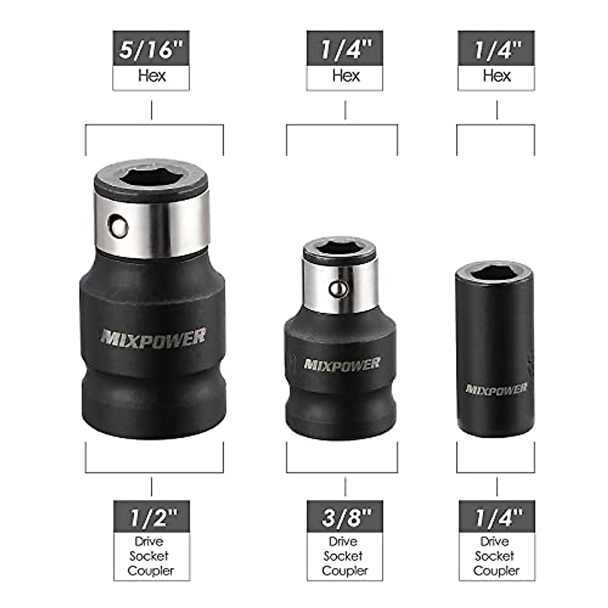 MIXPOWER 18 Pieces Drive Tool Accessory Set, CR-V Steel with Black Phosphate Finish, Includes Socket Adapters, Extensions and Universal Joints and Impact Coupler, Professional Socket Accessories