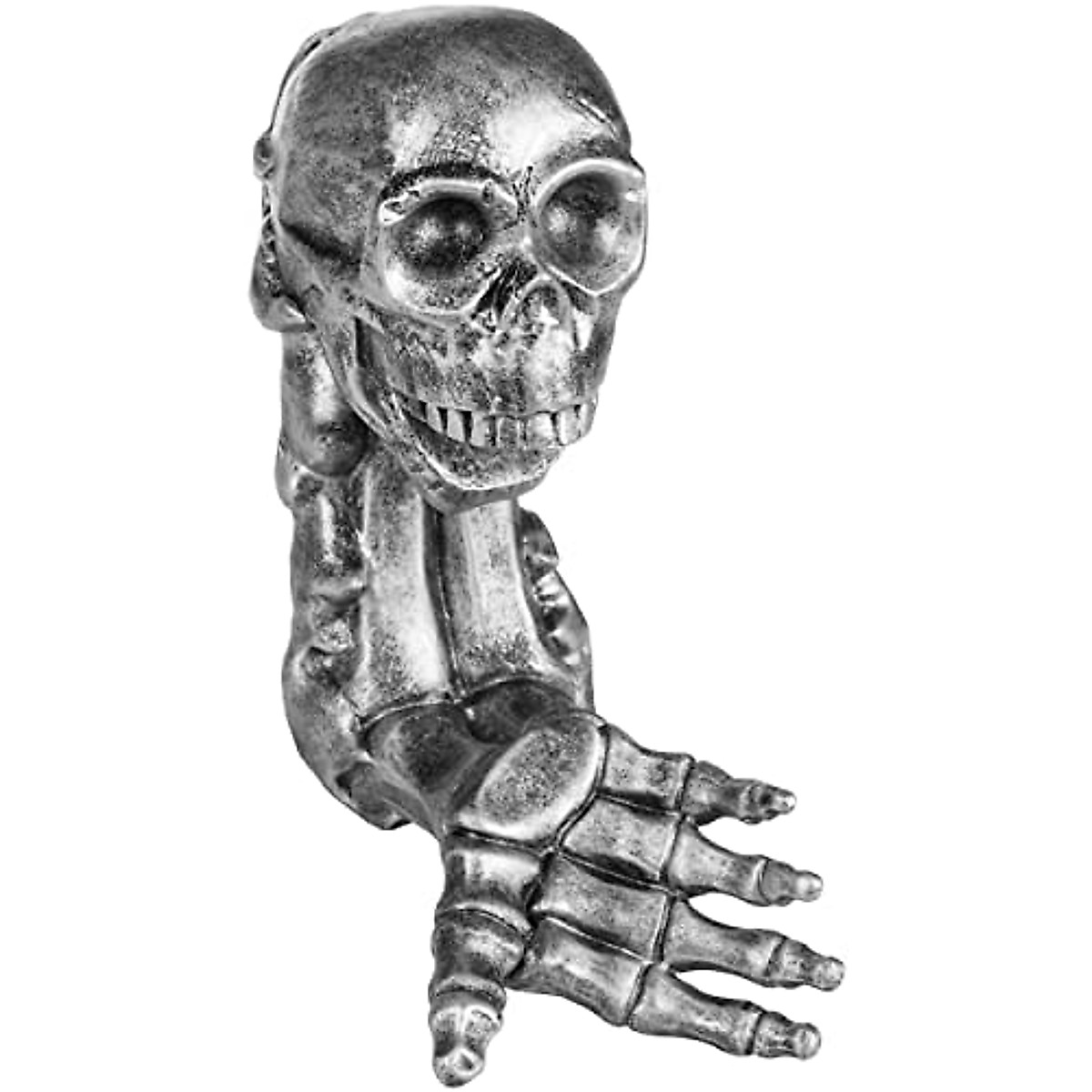 BRUBAKER Wine Bottle Holder Skull - Skull with Skeleton Hand Silver - Polyresin Bottle Decoration Figure Hand Painted Wine Accessory - Funny Wine Gift