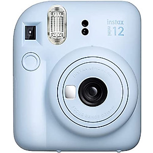 Fujifilm Instax Mini 12 Instant Camera Pastel Blue + Fuji Instax Film Value Pack (40 Sheets) + Shutter Accessories Bundle, Incl. Compatible Carrying Case, Quicksand Beads Photo Album 64 Pockets