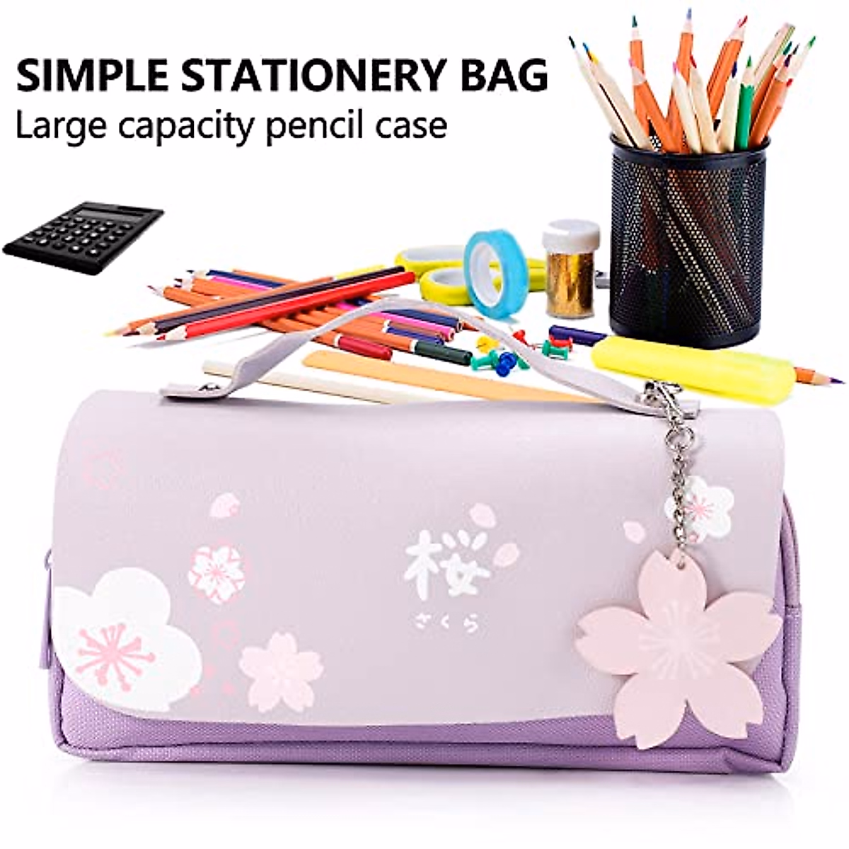 Pteanecay Girls Pencil Case Bag,Kids Makeup Purse Bag Portable Large Capacity with Double Zippers Multifunction Pen Bag(Purple)