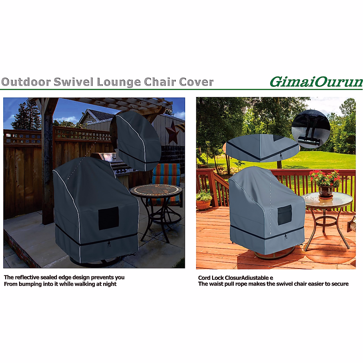 GimaiOurun Outdoor Swivel Lounge Chair Cover 4 Pack, Waterproof Heavy Duty Outdoor Chair Cover, Outdoor Lawn Patio Furniture Rocking Chair Cover, (29 W x 31 D x 38.5 H inches), Gray