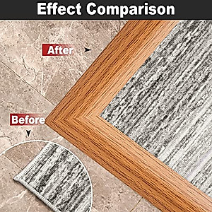 10Ft Carpet Floor Transition Strip, Self Adhesive Floor Edging Trim Strip, PVC Threshold Cover for Doorway, Floor Divider Strip Suitable for Threshold Height Less Than 5 mm - Light Brown Wood Grain