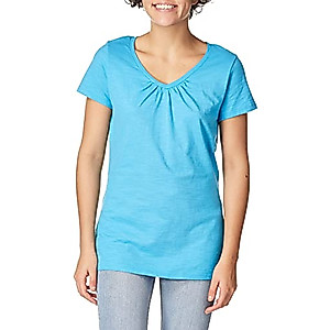 Hanes Women's Shirts, Slub Cotton Shirred V-Neck Tee, Cotton T-Shirts for Women, Women’s Tee Shirts