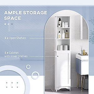 HOMCOM Tall Bathroom Storage Cabinet/Freestanding Linen Tower with 3-Tier Open Adjustable Shelf, White