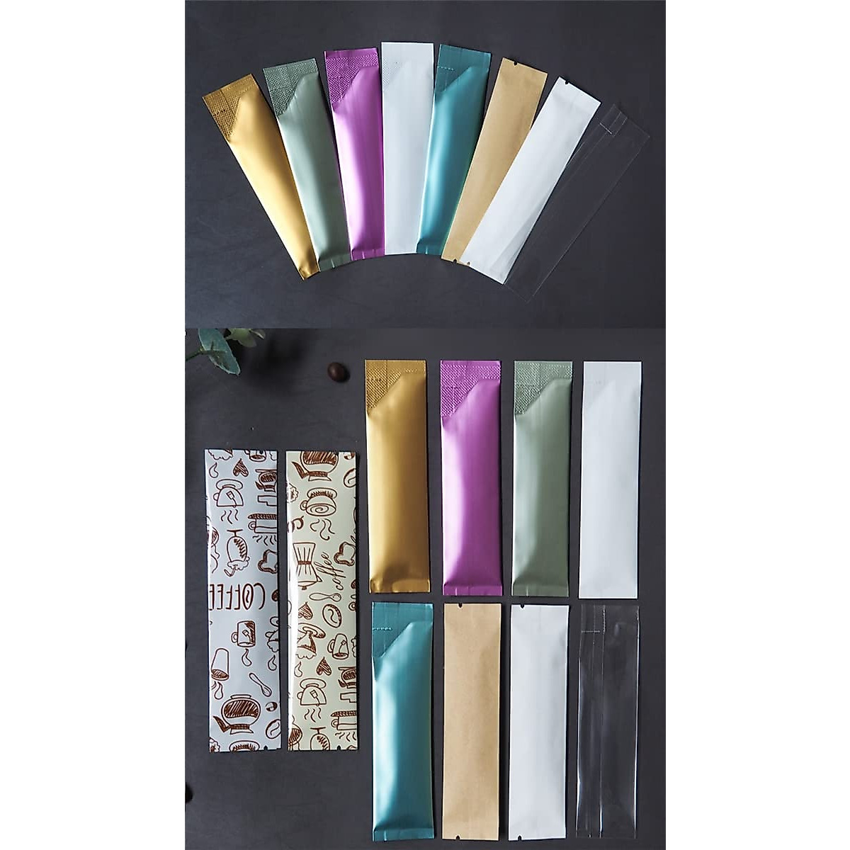 200Pcs Coffee Sugar Bag Heat Seal Aluminum Foil Plastic Bags Matte Colored Ziplock Bags Open Top with Tear Notch Zipper Pouch Food Saver Bag Short Term Food Storage Packaging White