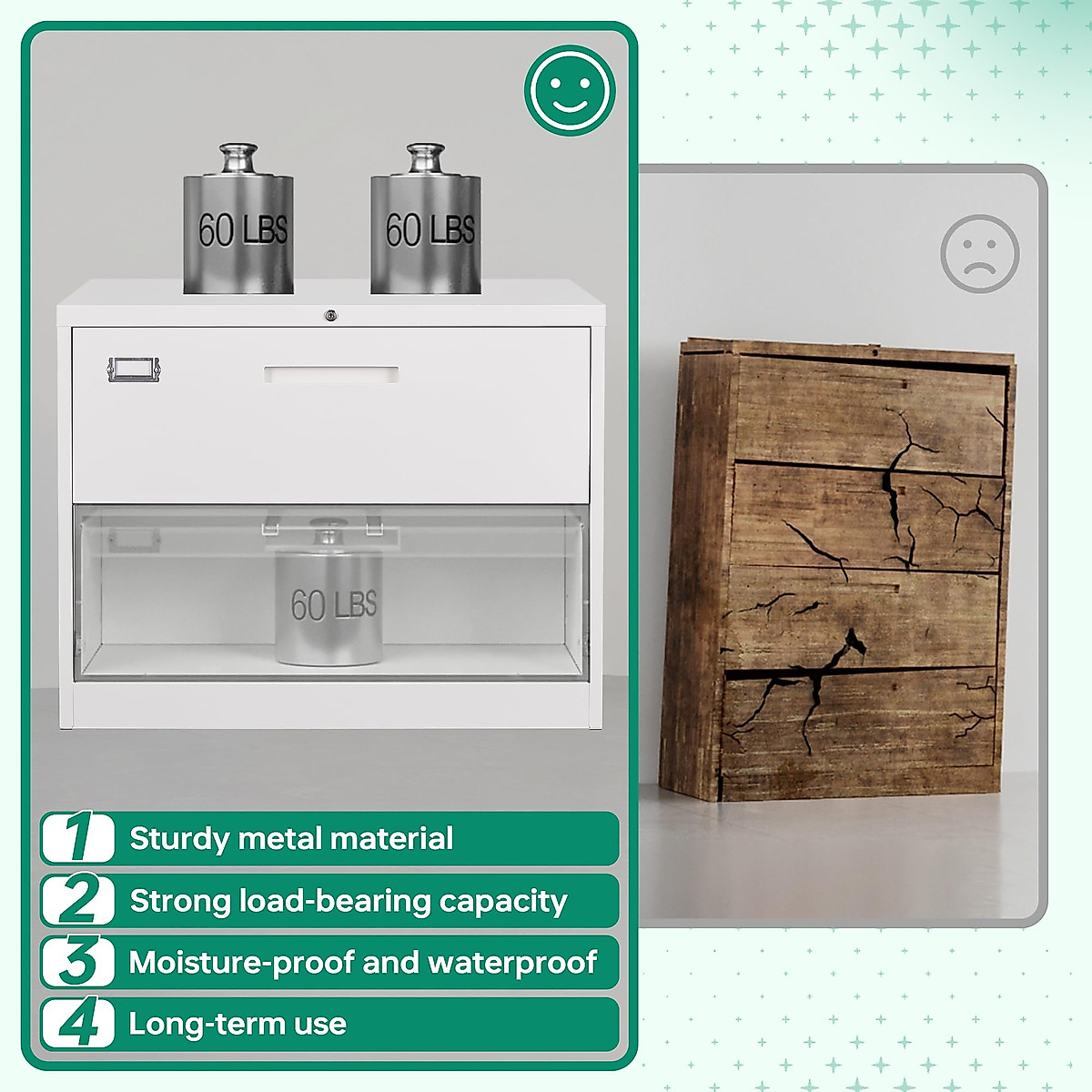 Letaya Metal Lateral File Cabinets with Lock, 2 Drawer Steel Wide Filing Organization Storage Cabinets,Home Office Furniture for Hanging Files Letter/Legal/F4/A4 Size (White-2 Drawer)