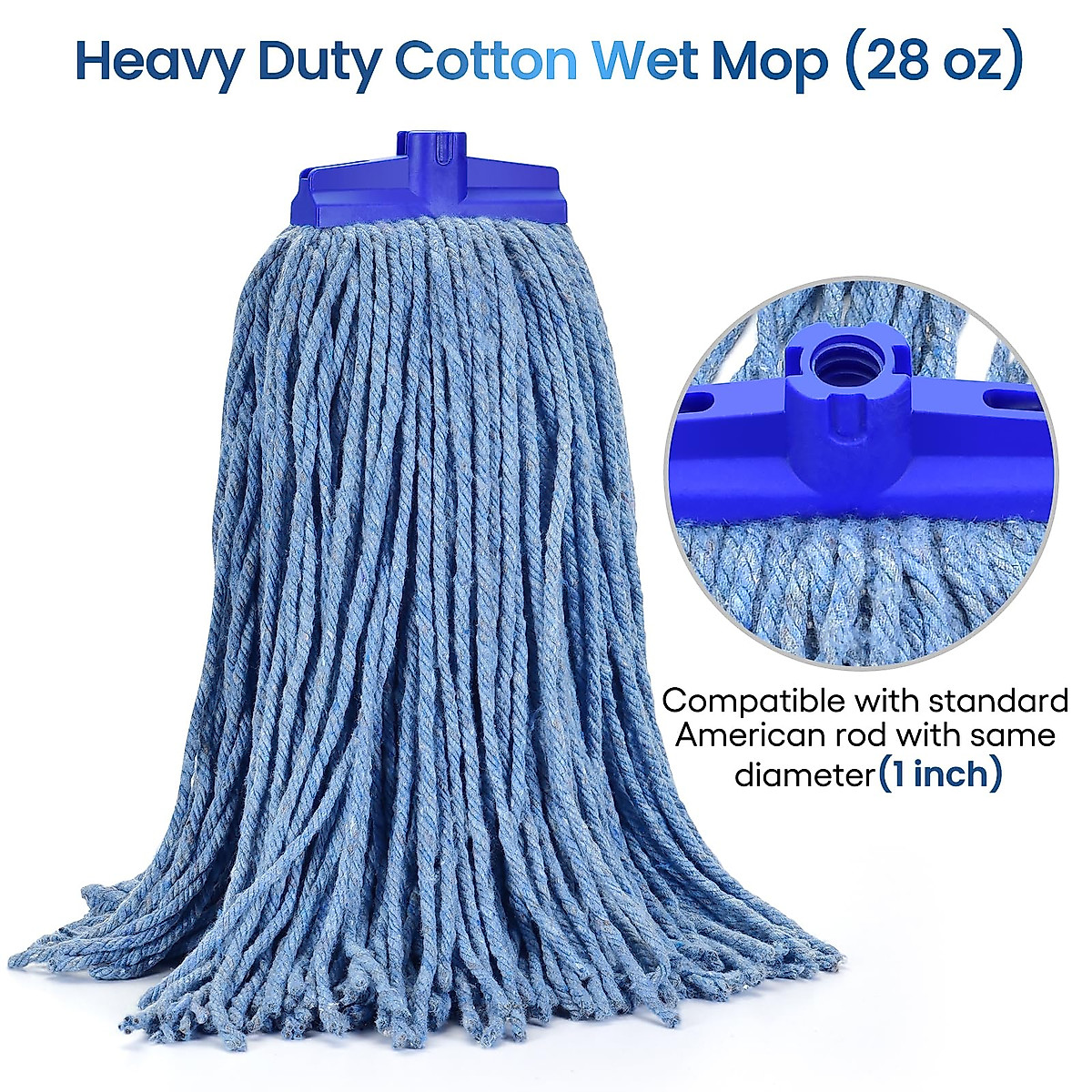 Matthew Cleaning Screw-on Heavy Duty Cotton Wet Mop Replacement Heads(Blue, Large,3Pack) with 2 Pack Microfiber Cloth for Residential & Commercial Floor Cleaning Use- Fit Standard American Screw