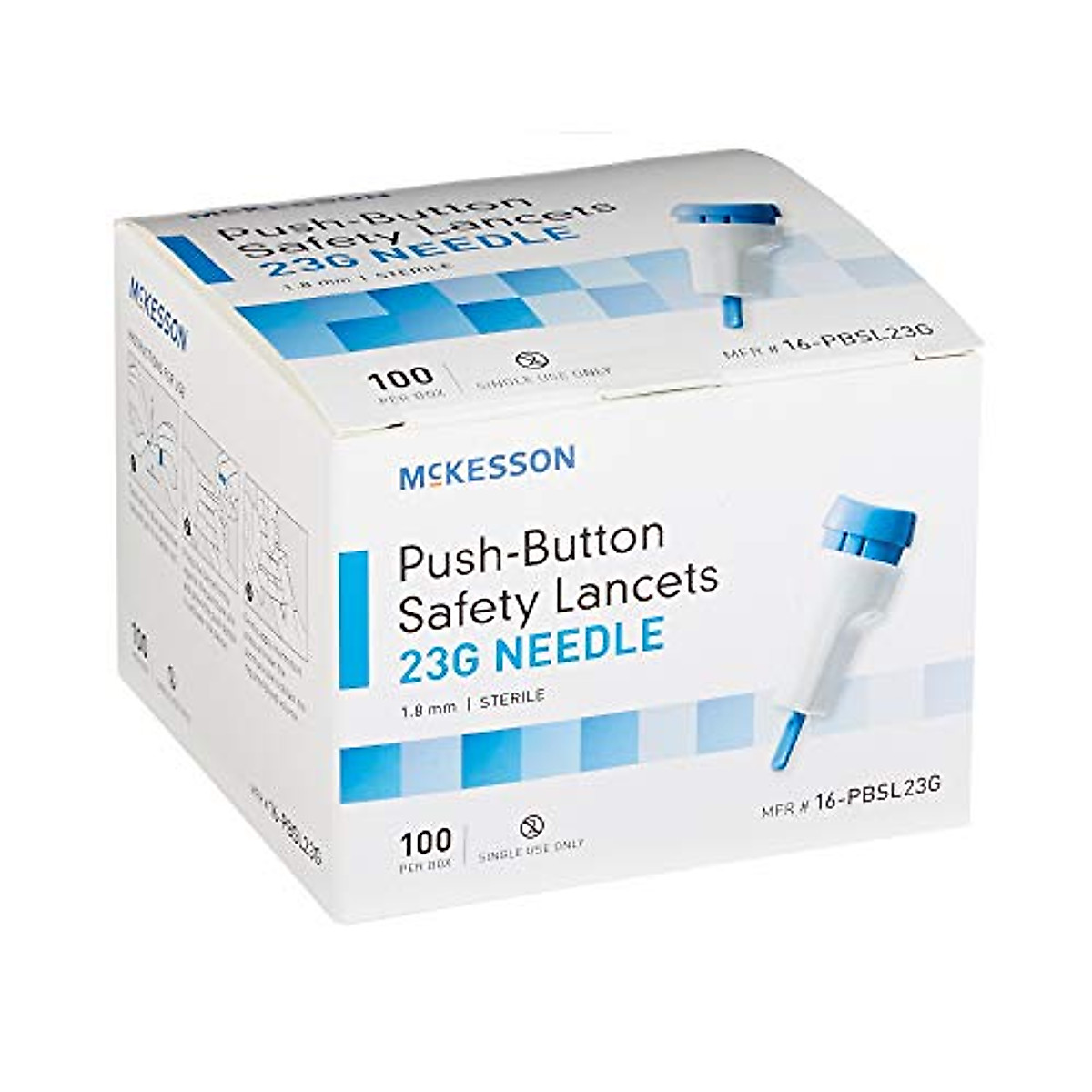 McKesson Safety Lancets, Sterile, Push-Button, 23 Gauge Needle, 1.8 mm, 100 Count, 1 Pack