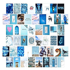 Blue Wall Collage Kit Aesthetic Pictures, Blue Aesthetic Pictures, Collage Print Kit, Bedroom Decor for Teen Girls, VSCO Girls Bedroom - Set of 50 Pcs Photo Prints 4x6 (Dark Blue)