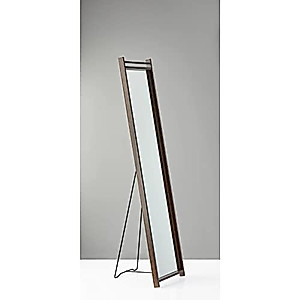 Adesso Abigail Full Length Modern Floor Mirror with Walnut Paper Veneer Wood Grain Finish & Chrome Plated Tube Accent