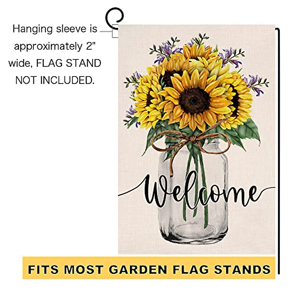 Summer Sunflower Garden Flag 12x18 Vertical Double Sided Welcome Summer Mason Jar Flowers Farmhouse Outside Decorations Burlap Yard Flag BW129