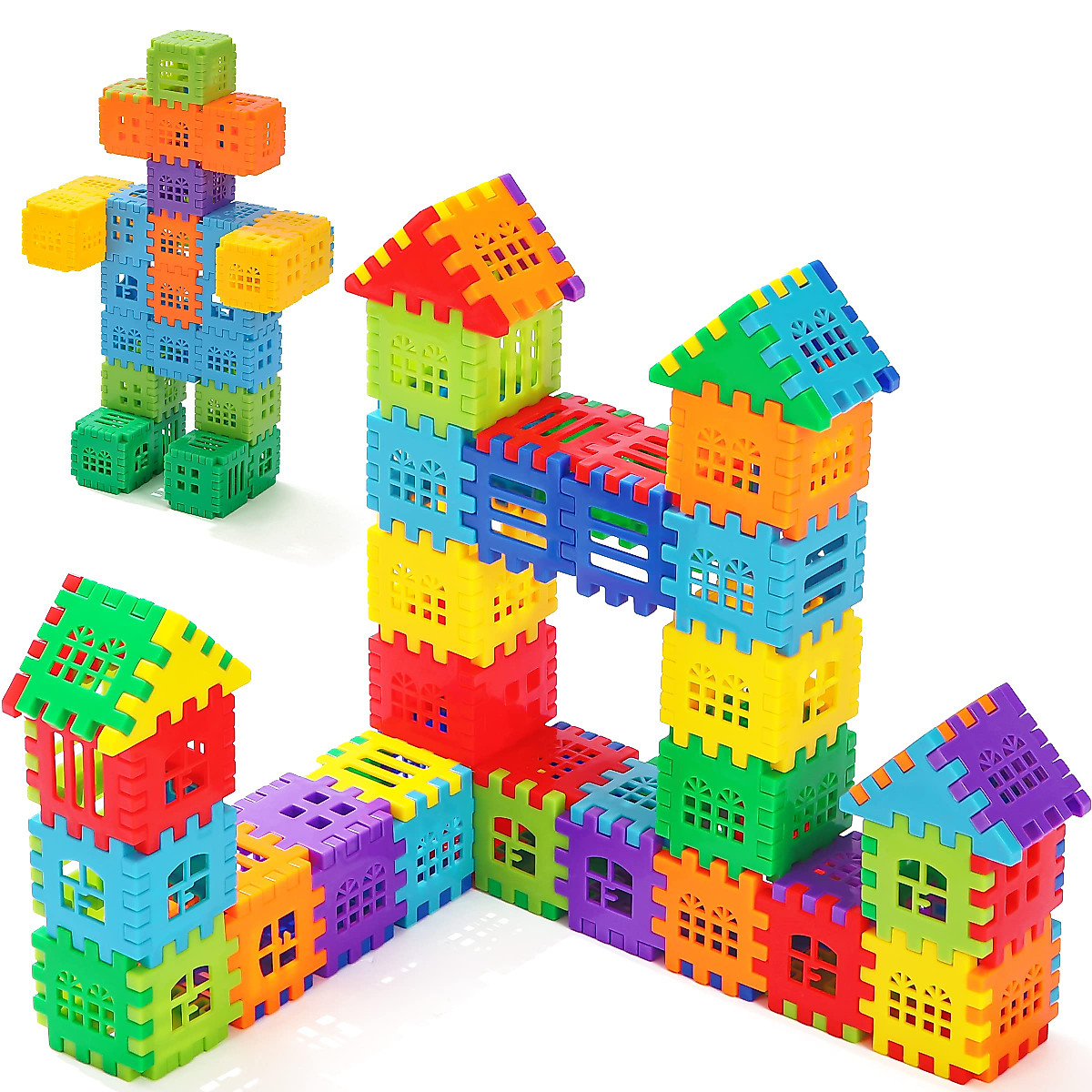 KUTOI Building Blocks – 100-piece Kids Builders Blocks Set with Storage Bag – Interlocking Building Blocks for Toddlers and Kids – Fun and Educational Toy Building Set for Skill Development