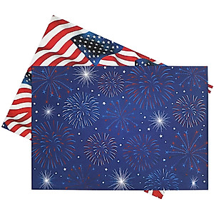 July 4th 2-Sided Reversible Disposable Paper Place Mats, Patriotic American Flag/Fireworks, 14 x 10-Inches, 22-Count by Iconikal