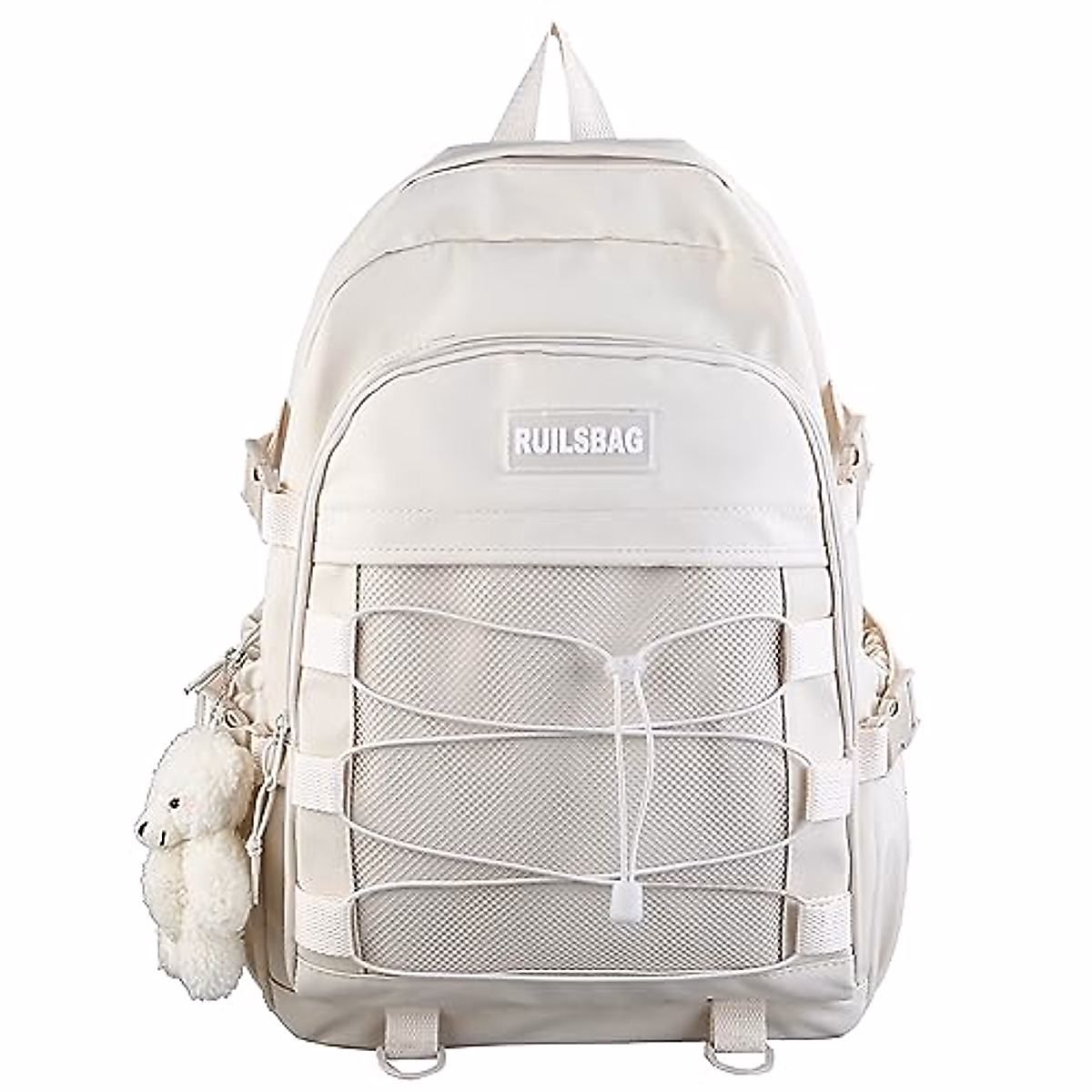 Juoxeepy Aesthetic Laptop Backpack Cute Kawaii College Backpack with Bear Pendant Lightweight Everyday Backpack Nylon Travel Daypack for Women