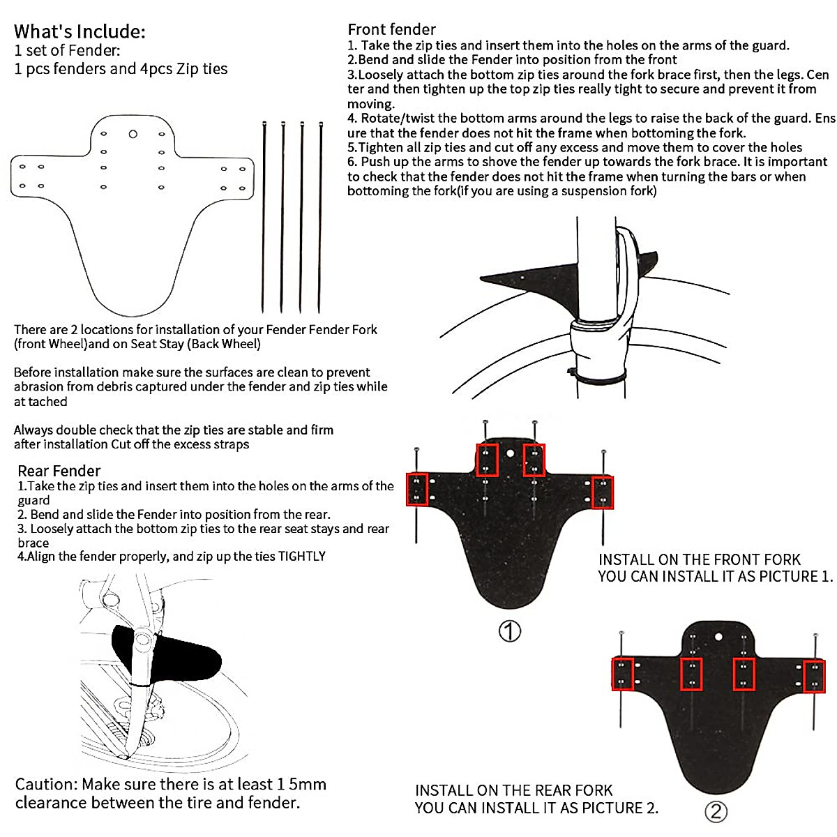 Dogagroom Mountian Bike Fender 2 Pcs, Front and Rear Bicycle Fender, Mountain Bike Mudguards Set, MTB Mud Guard, Folding Bicycle Mud Guards, Waterproof Bike Fenders, Fits 650B 20" 27.5" 29" (Black)