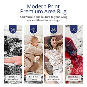 Abani Regal Collection Area Rug - Abstract Grey Black Marble Swirl Design - 8' x 10' - for Living Room, Bedroom & Office