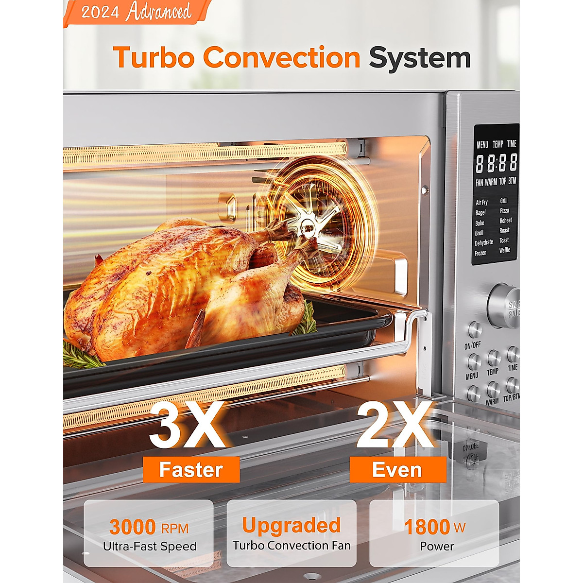 Nuwave Bravo Pro Smart 21QT Toaster Oven Air Fryer Combo, Convection Oven Countertop, 12 functions all in 1, with even & quick crisp technology, 50-450°F, 1800W, Stainless Steel