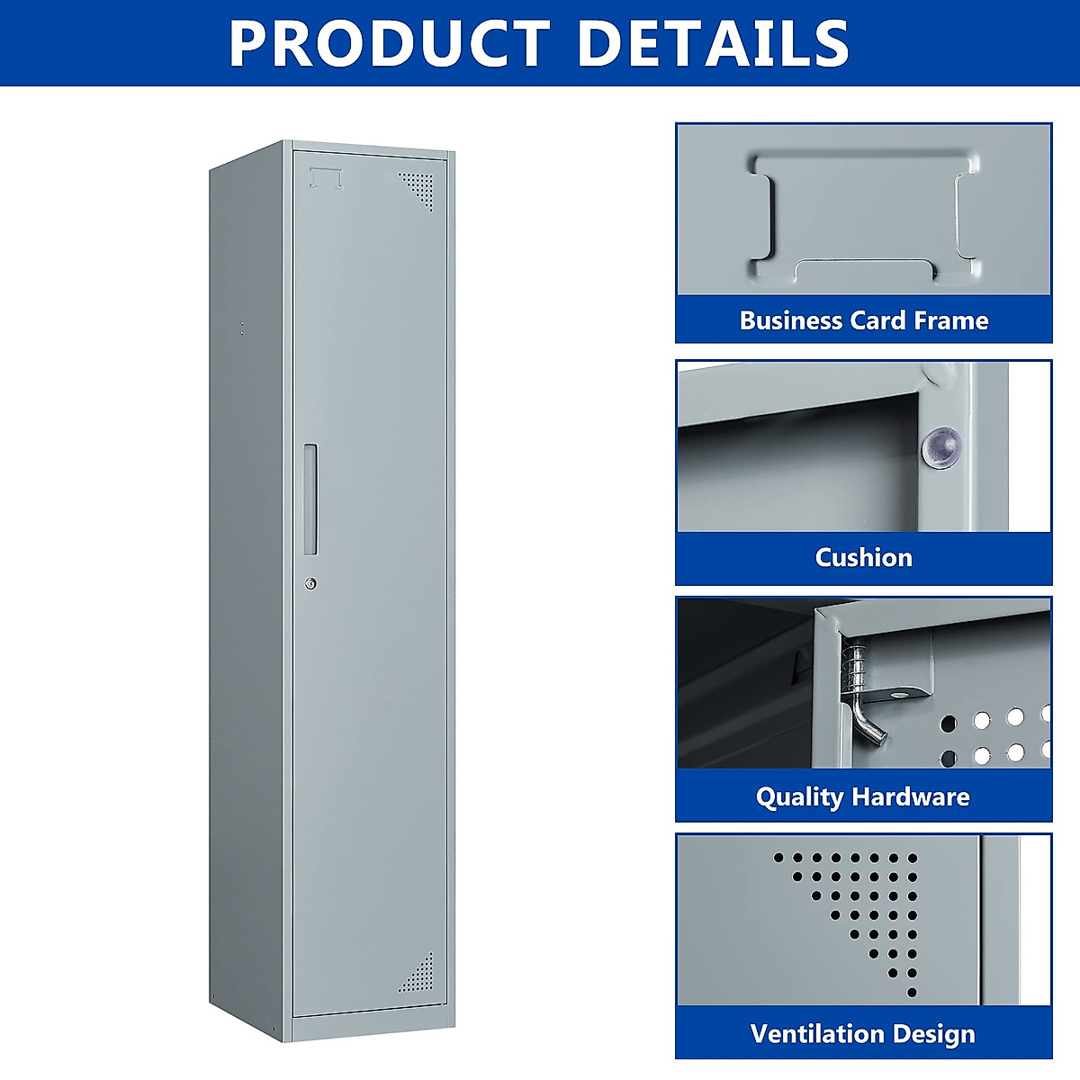 BYNSOE Metal Locker 1 Doors 71" Employees Locker Storage Cabinet Locker School Hospital Gym Locker Requires Assembly (Grey, 1 Door)