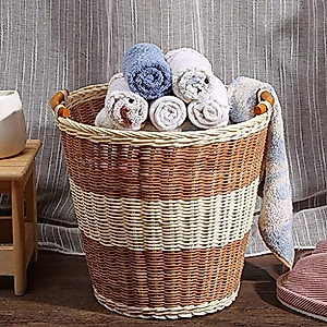 Trash can Rattan Trash Can Handmade Retro Garbage Bin for Kitchen Bathroom Office Living Room,Round Woven Waste Basket Wastebasket Bin (Color : Ax2)