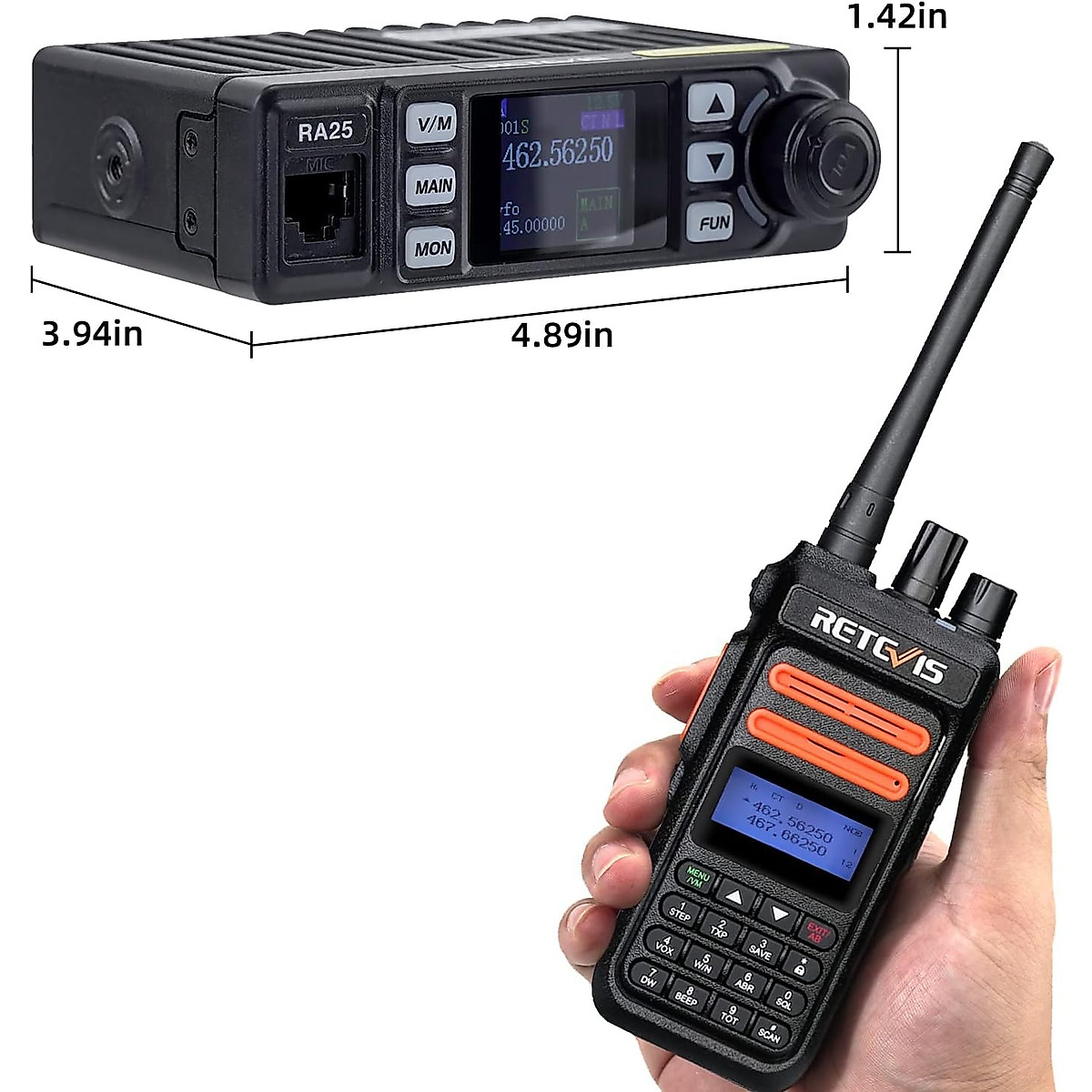 Retevis GMRS Radio Communication Solutions,RA25 Mobile Transceiver Radio(1 Pack) with GMRS Handheld Two Way Radio(2 Pack),Easy to Use Long Range Communication Kit