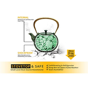 Tea Kettle, Toptier Japanese Cast Iron Tea Kettle for Stove Top, Stovetop Safe Teapot with Infusers for Loose Tea, 34 Ounce (1000 ml), Dark Green Melody