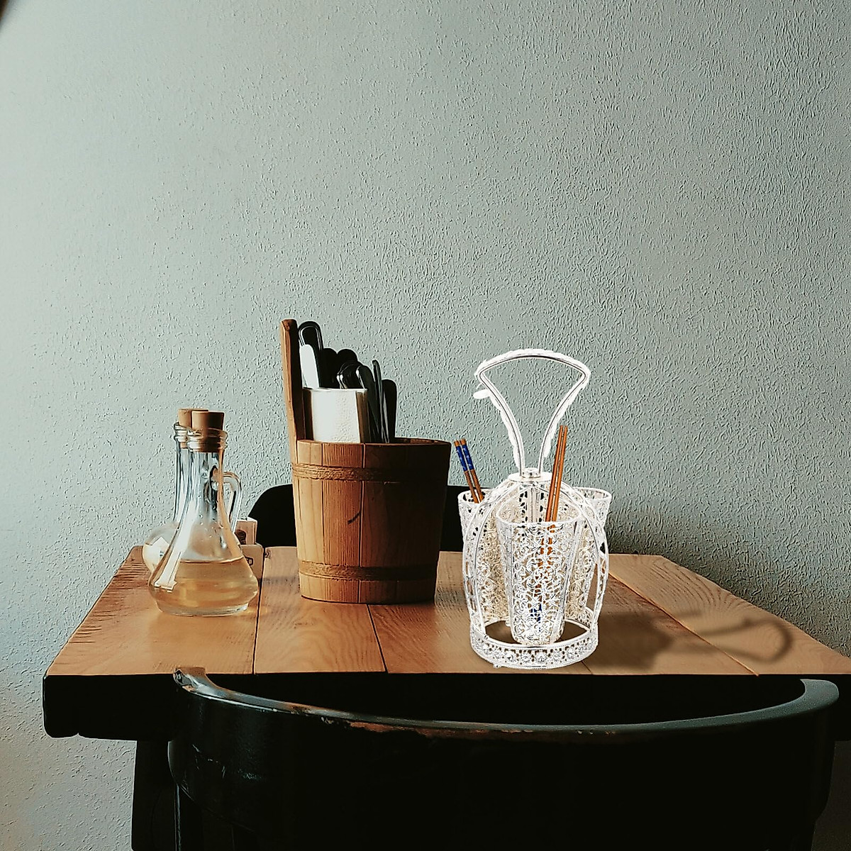 Cabilock Metal Utensil Caddy Silverware Organizer Cutlery Holder 3-Section Coffee Spoon Dessert Fork Holder Utensil Tabletop Centerpiece for Coffee Bar Dining Room Kitchen