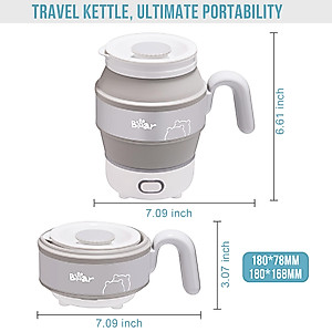 Bear Travel Electric Kettle, Foldable Portable Kettle, Food Grade Silicone Small Electric Tea Kettle Auto Shutoff & Boil Dry Protection, 600ml Collapsible Kettle Water Boiler
