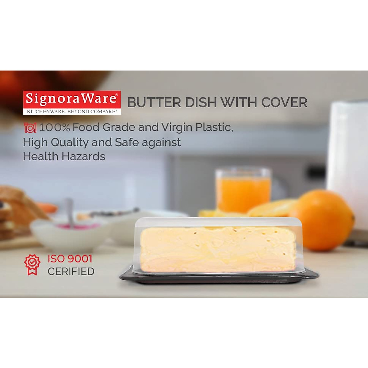 Cover Butter Container - Butter Storage Container with Transparent Lid - Durable Plastic Butter Container for Counter - Plastic Butter Dish with Lid - Covered Butter Dish for Home or Camping (Black)