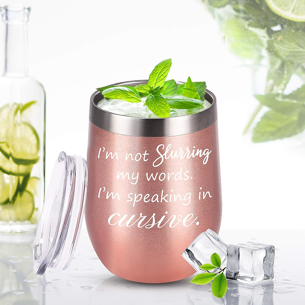 Qtencas I'm Not Slurring My Words I'm Speaking in Cursive Wine Tumbler, Funny Tumbler Ideas for Women Friends Sisters, 12 Oz Cute Insulated Stainless Steel Wine Tumbler with Lid