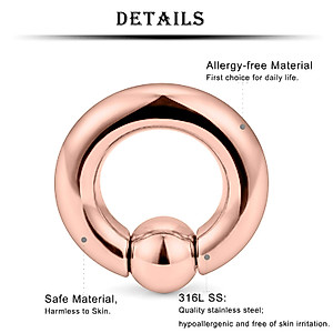 Kridzisw 4G Septum Rings Ear Earrings Gauges Plugs Tunnels Piercing stretching kit PA Ring Captive Bead CBR 16mm Surgical Stainless Steel Septum Nose Rings Hoop Piercecing Jewelry Women Men Rose Gold