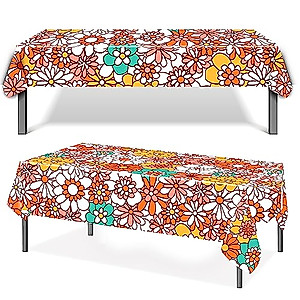 Augisteen 2 PCS Groovy Tablecloth Plastic Boho Daisy Table Covers Daisy Flower Tablecloth Hippie Retro Floral Disposable Tablecloths Waterproof for Birthday Party Decor Baby Shower, 54 x 108 Inch
