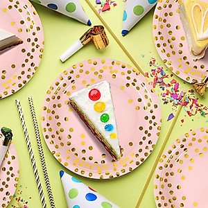 CENLBJ Pink and Gold Paper Plates & Napkins - 50 Pack - 25 * 7in Plates & 25 * 6.5in Napkins - Party Supplies for Birthdays, Receptions & All Occasions