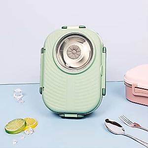 Puraville Stainless Steel Bento Lunch Box for Kids and Adults,Stackable BPA-Free Food Containers with 3 Compartments and Reusable Sauce Bowl, Fork and Spoon, (1000ml/34oz,Green)