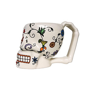 Hella Cocktail Co. Day of the Dead Sugar Skull 14oz Ceramic Mug for Margartias, Micheladas, Mocktails, Cocktails, Tequila Special Mexican Parties