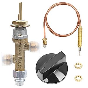ATKKE Low Pressure LPG Propane Gas Fireplace Fire Pit Flame Failure Safety Control Valve Kit, Low Pressure Propane Valve Replacement Part with Thermocouple Knob, 3/8’’ Flare Inlet&Outlet