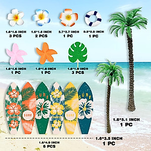 Summer Beach Happy Birthday Cake Topper Surfboard Palm Model Tree Beach Umbrella Chair for Swimming Beach Party Luau Birthday Baby Shower Party Supplies (Surfboard)