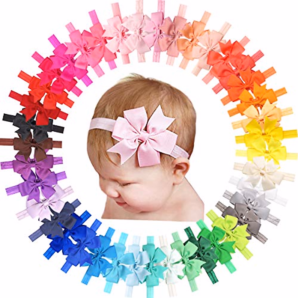 CÉLLOT 40 Colors Baby Girls Headbands 3" Pinwheel Hair Bows Elastic Hair Bands Hair Accessories for Newborn Infants Toddlers