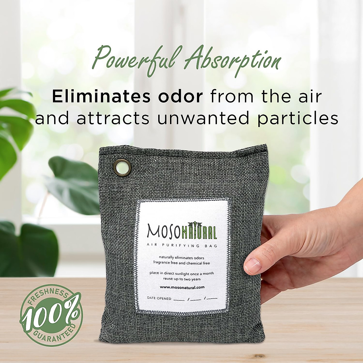 Moso Natural Air Purifying Bag 200g (7.05oz) 3 Pack. A Scent Free Odor Eliminator for Cars, Closets, Bathrooms, Pet Areas. Premium Moso Bamboo Charcoal Odor Absorber. Two Year Lifespan (Charcoal Grey)