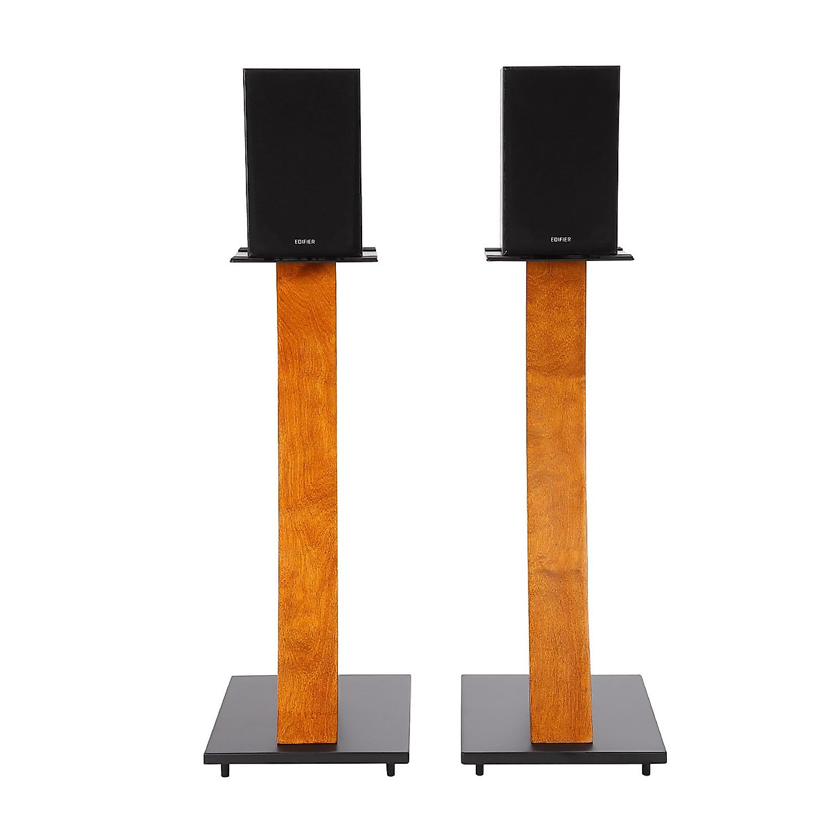 EXIMUS One Pair Fixed Height Universal Speaker Floor Stands with Real Wood - 290 Series (EX-290FW)