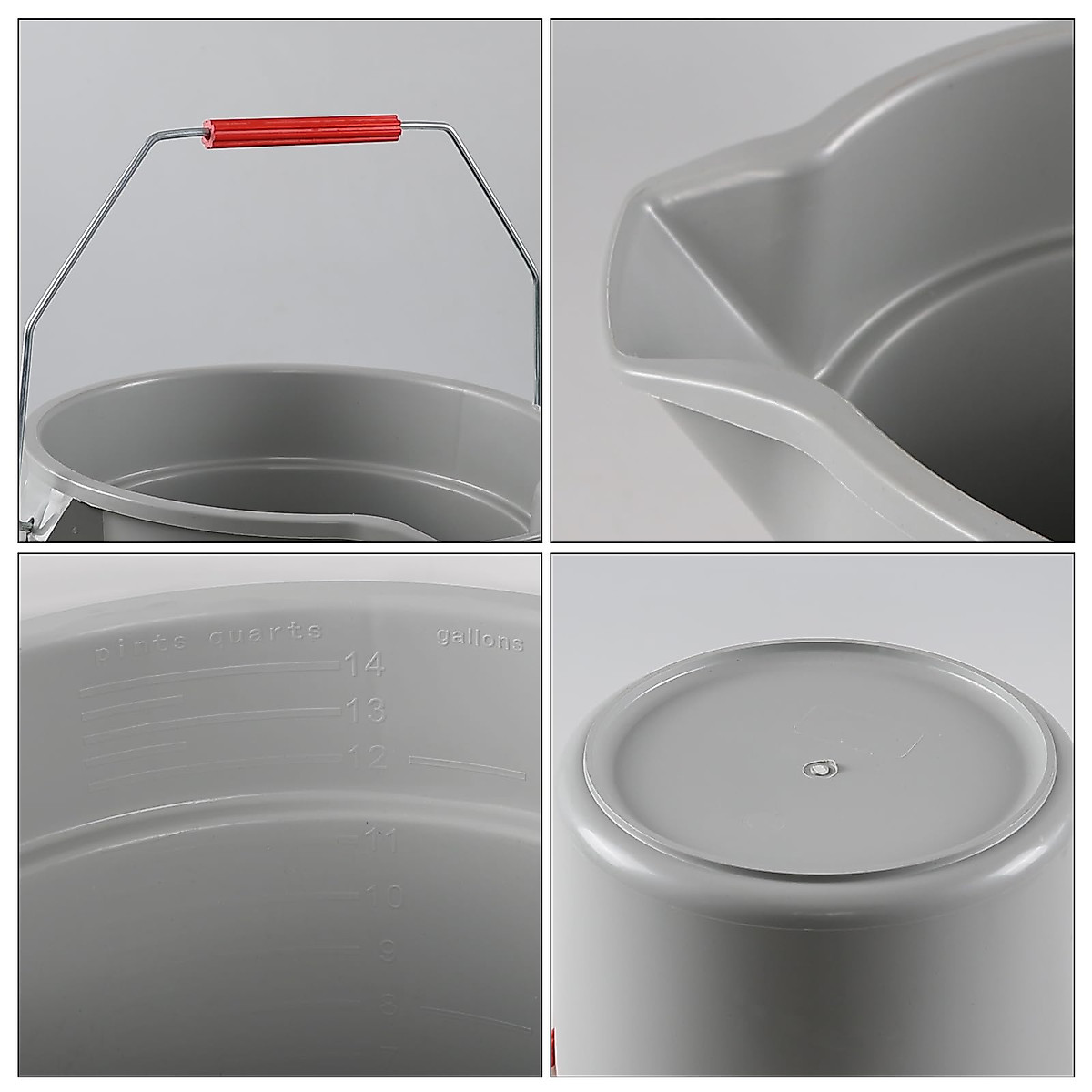 Wakikini 14 Quart Plastic Cleaning Buckets with Handles, Round Commercial Cleaning Pail, Gray, 4 Packs