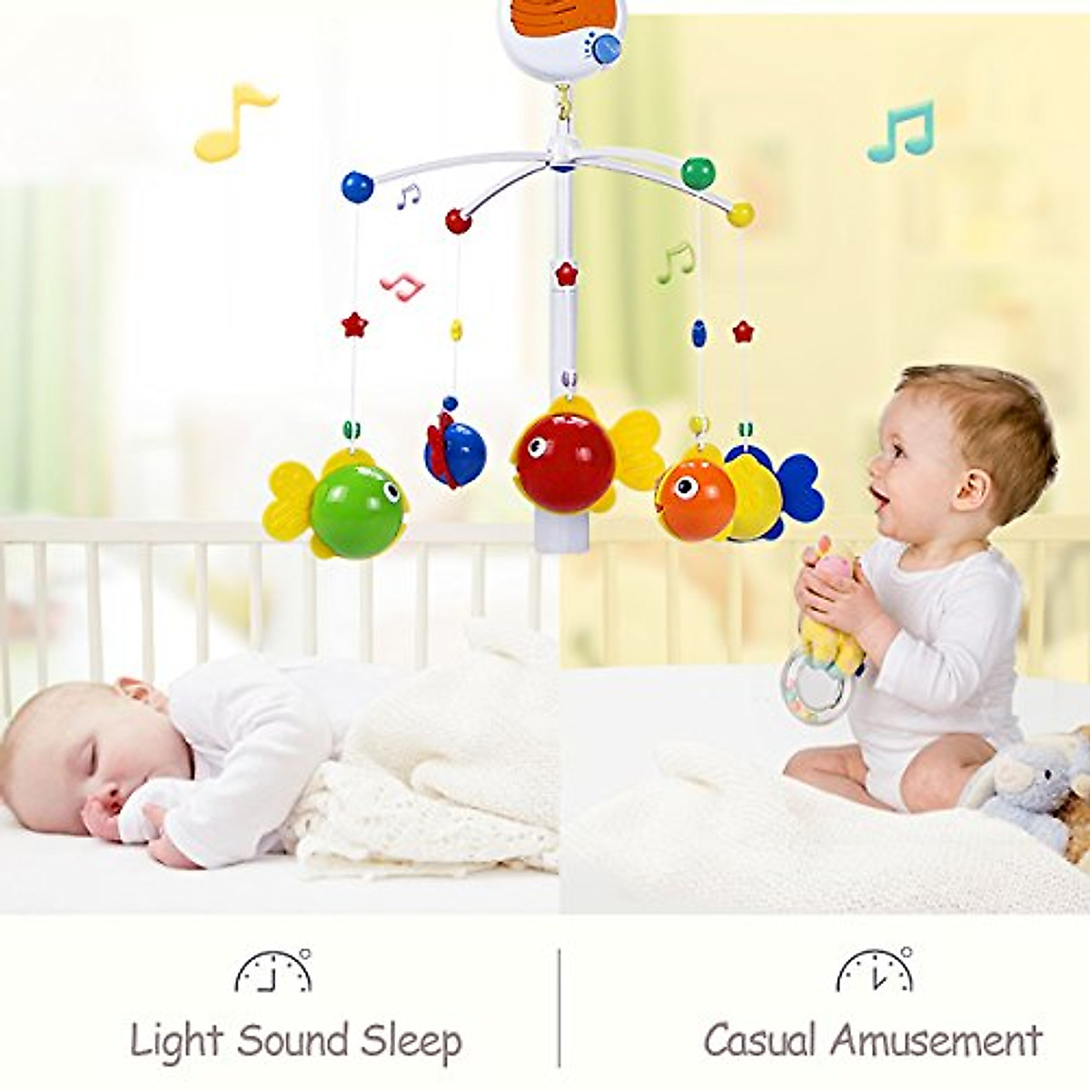Fisca Baby Musical Crib Mobile, Infant Bed Decoration Toy Hanging Rotating Bell with Melodies Dual Purpose (Mobile & Bath Toy)