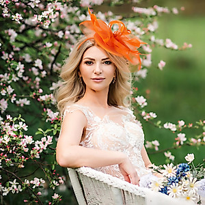 ABOOFAN Fascinator Hats for Women Tea Party Headband Headwear Wedding Cocktail Halloween Accessory Orange