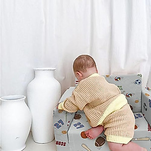 fond + found Kids Sofa Couch, Toddler Boys Girls 2-in-1 Convertible Lounger, Comfy Flip-Out Couch/Sleeper, Sports Theme Chair, Football Basketball Baseball Soccer Bed